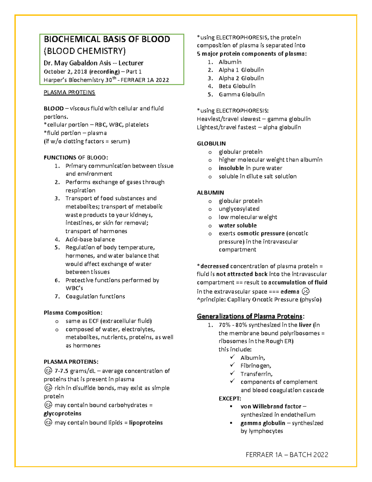 [Biochem A] Blood Chemistry-Gabaldon (Ferraer) - BIOCHEMICAL BASIS OF ...