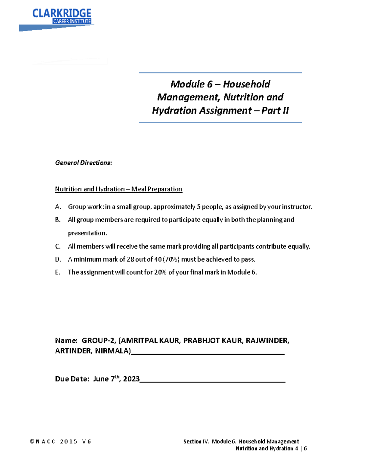 Module 6 assignment part 2 - © N A C C 2 0 1 5 V 6 Section IV. Module 6 ...