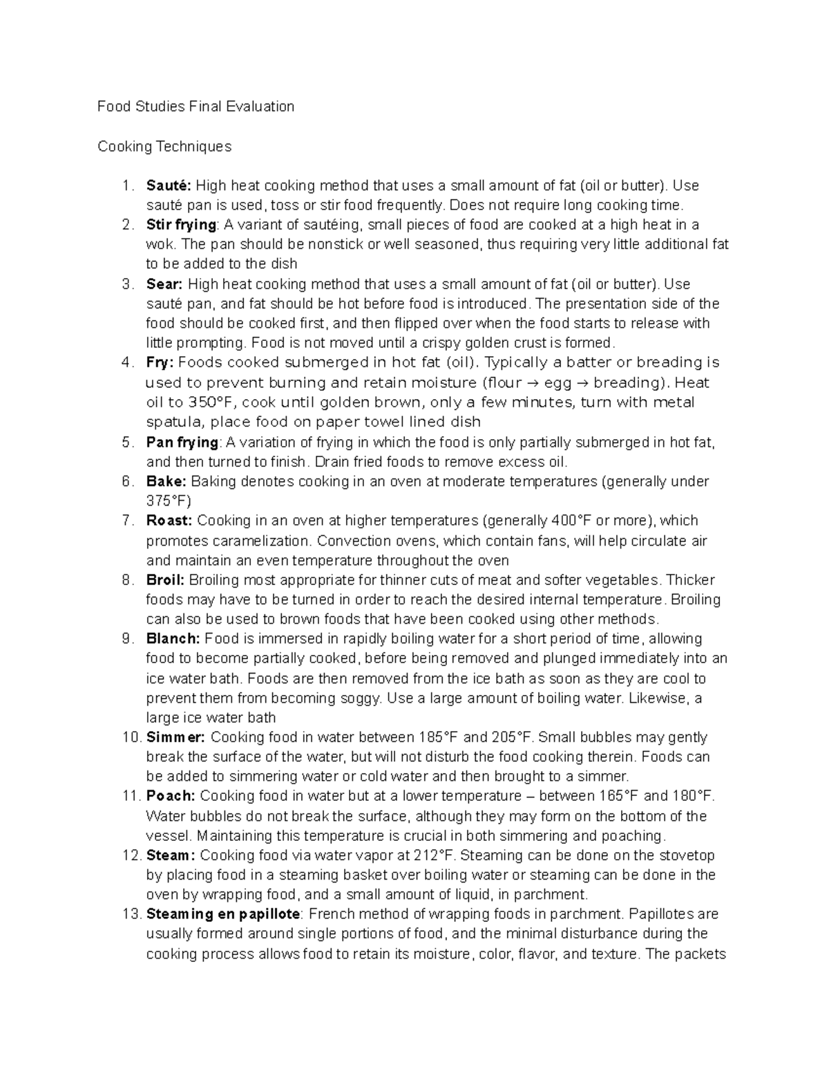 Food Studies Final Evaluation - Food Studies Final Evaluation Cooking ...
