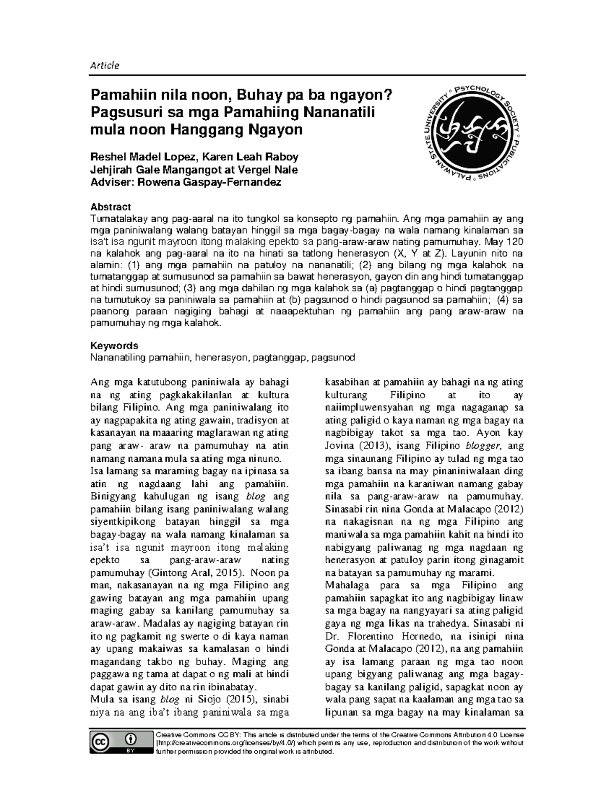 Pamahiin-PSP-PSU - Article Creative Commons CC BY: This article is ...