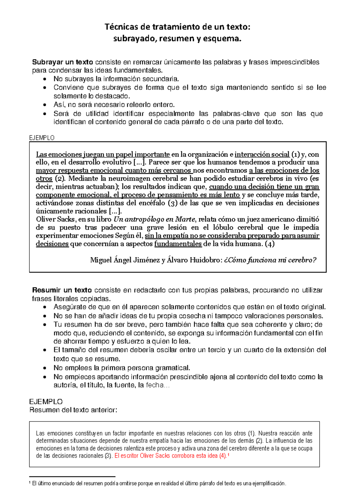 Subrayado, resumen y esquema - Técnicas de tratamiento de un texto ...