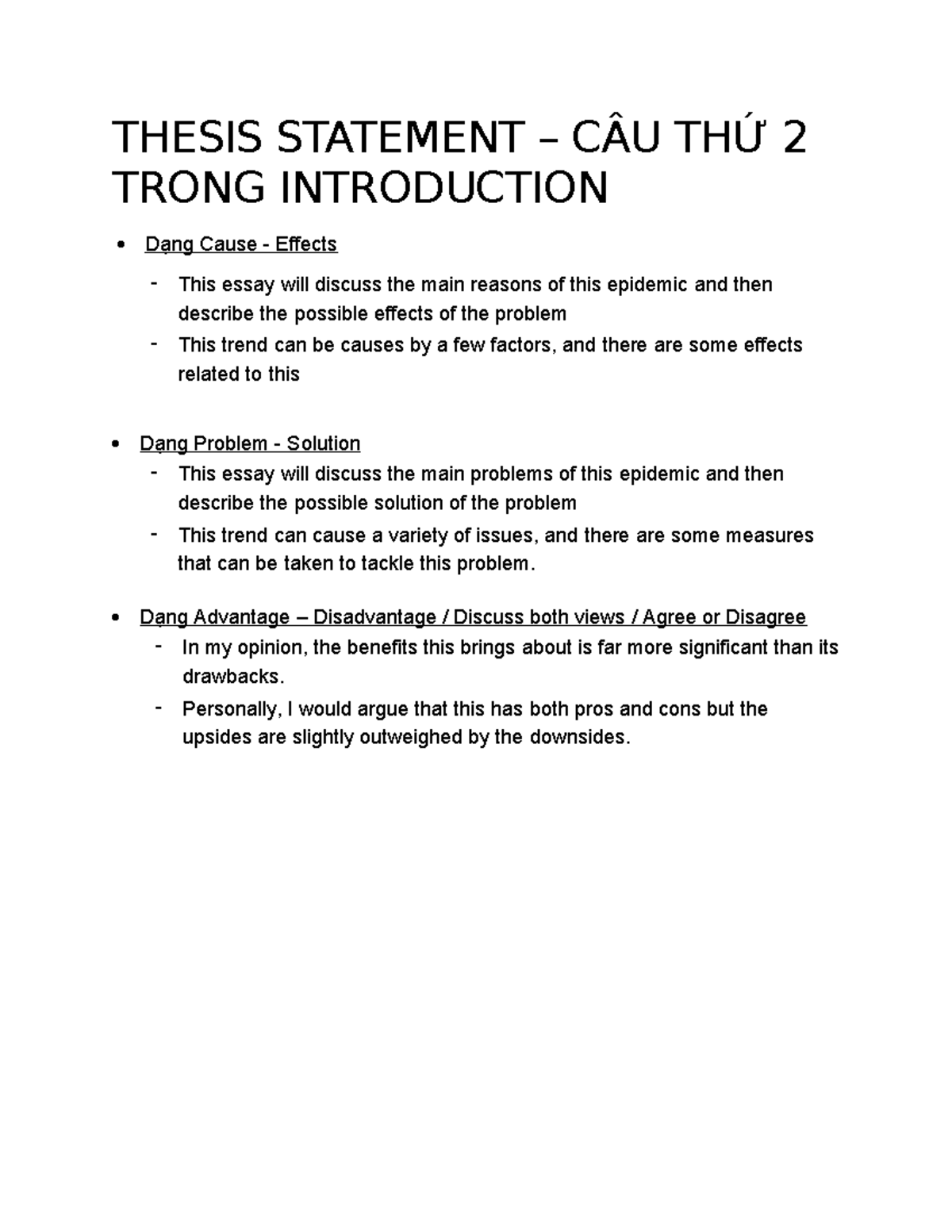 Thesis Statement - THESIS STATEMENT – CÂU THỨ 2 TRONG INTRODUCTION Dạng ...