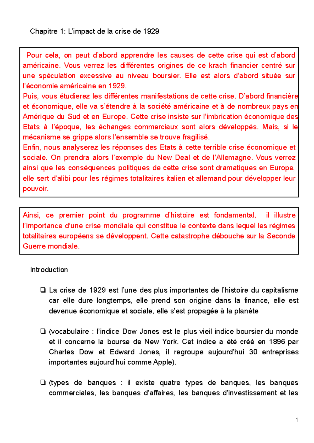 Cours la crise de 1929 - Chapitre 1: L’impact de la crise de 1929 Pour cela, on peut d’abord ...