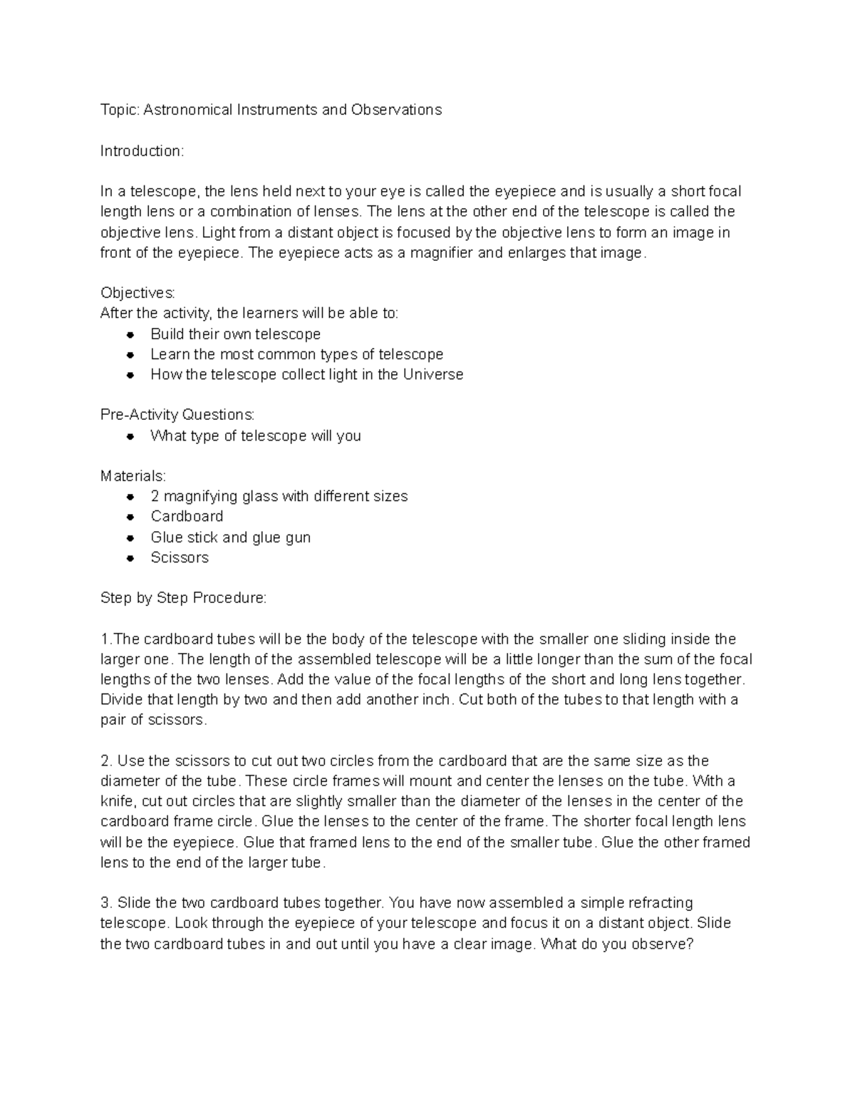 Group 6 - Astronomical Instruments and Observations Simulation Activity ...
