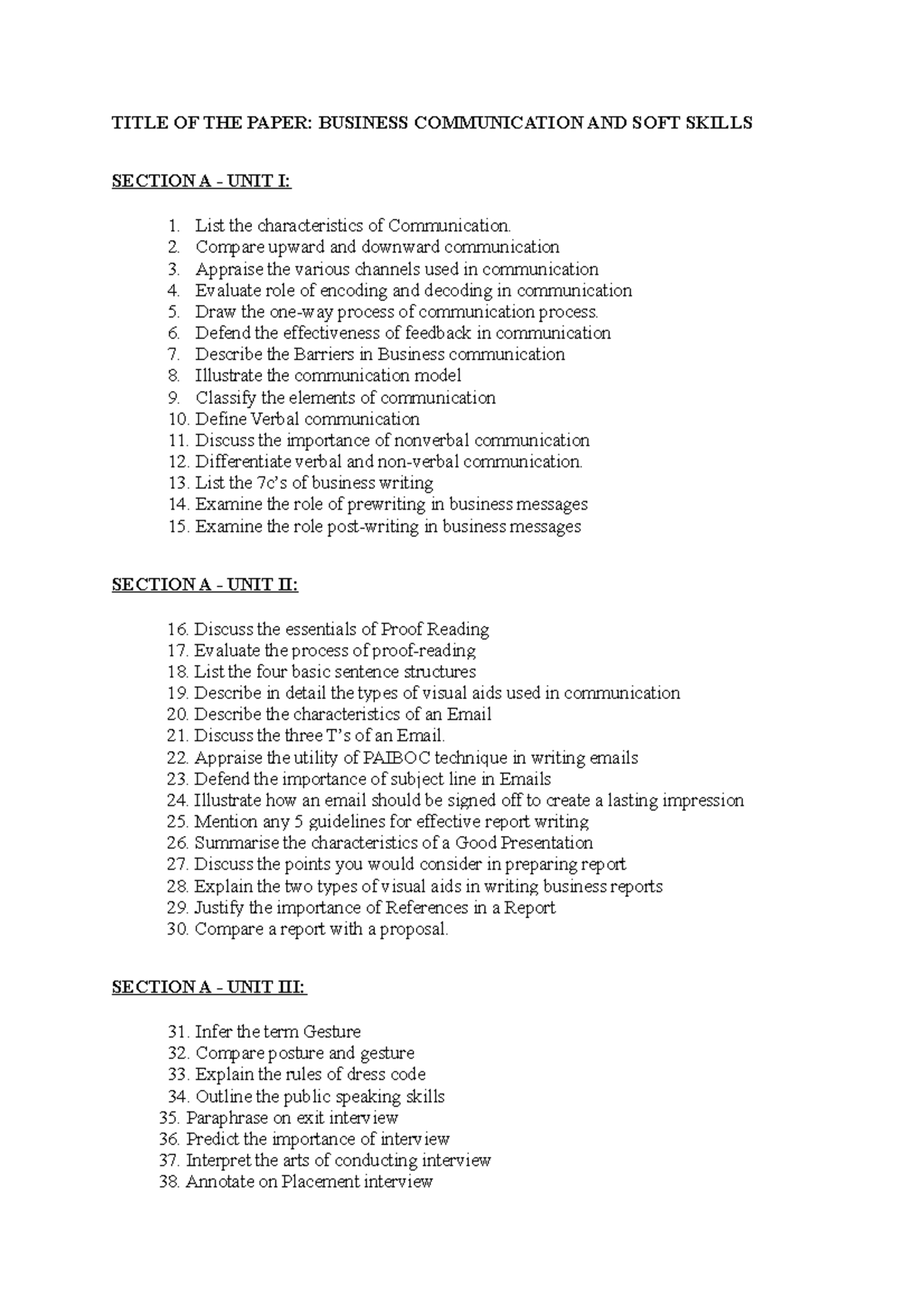 Business Communication AND Softskills 1 - TITLE OF THE PAPER: BUSINESS ...