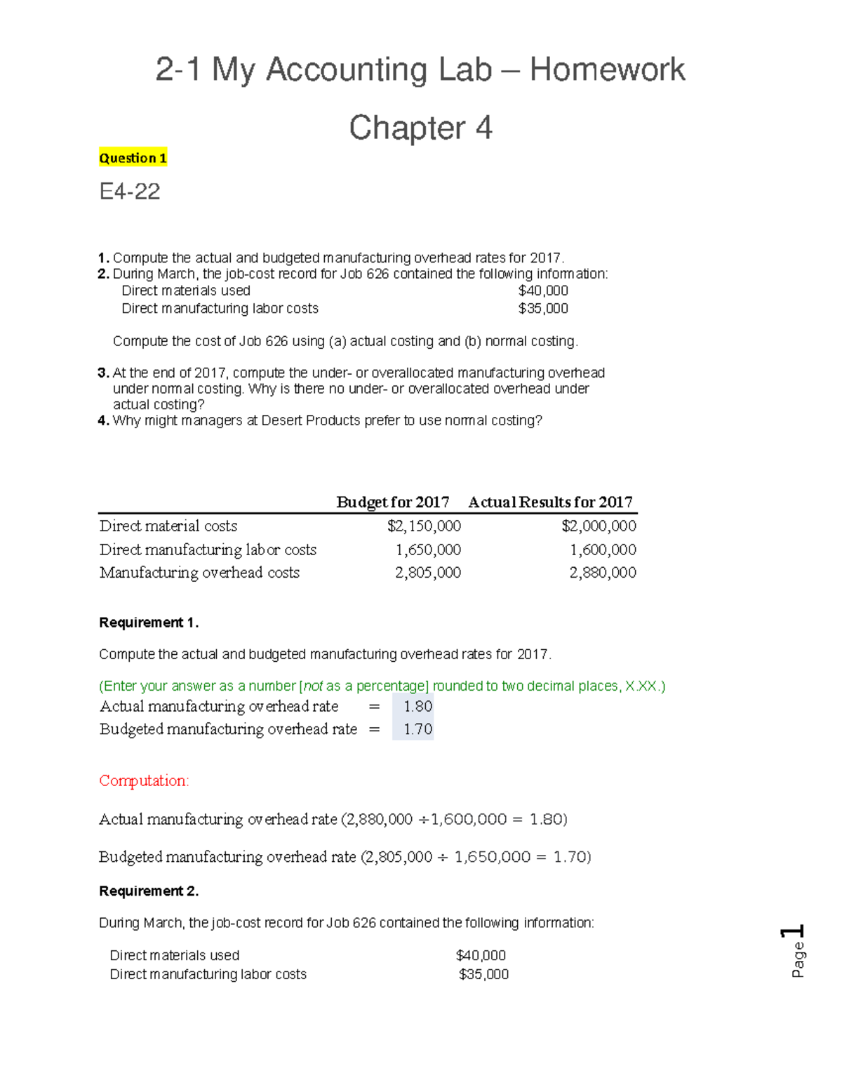 2 1 My Accounting Lab Homework Chapt Er 4 Question 1 E4 1 Compute