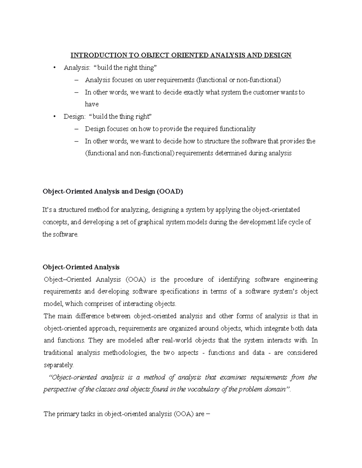 1 Introduction to object oriented analysis and deign - INTRODUCTION TO ...