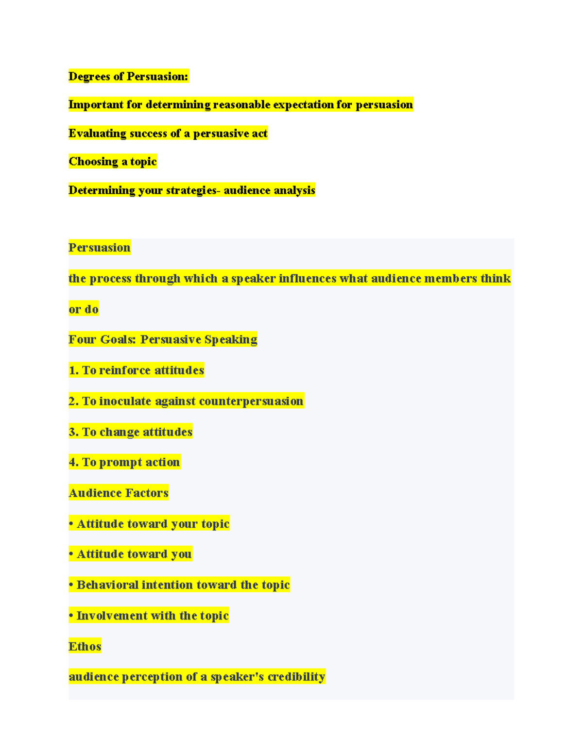 COM 287 Notes - Degrees of Persuasion: Important for determining ...