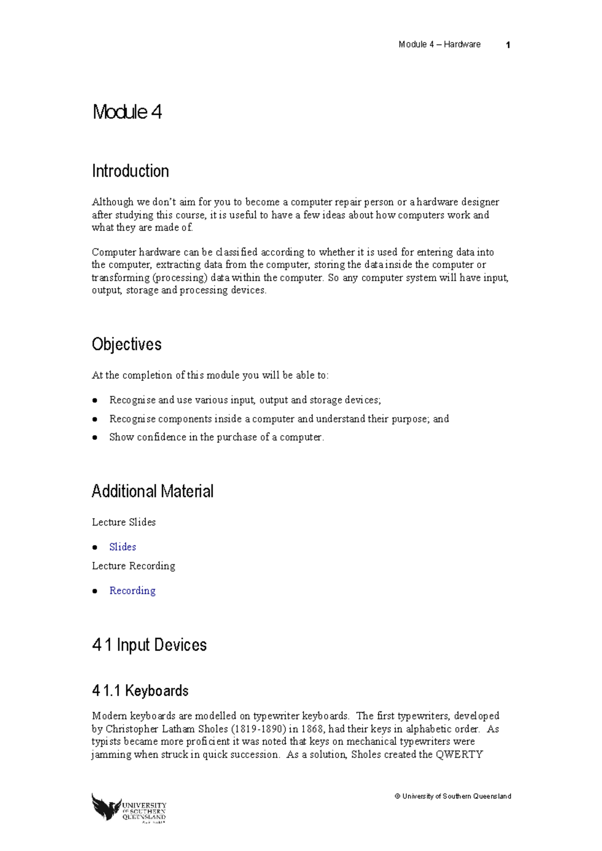 Module 04 - Module 4 Hardware 1 Module 4 Introduction Although we aim ...