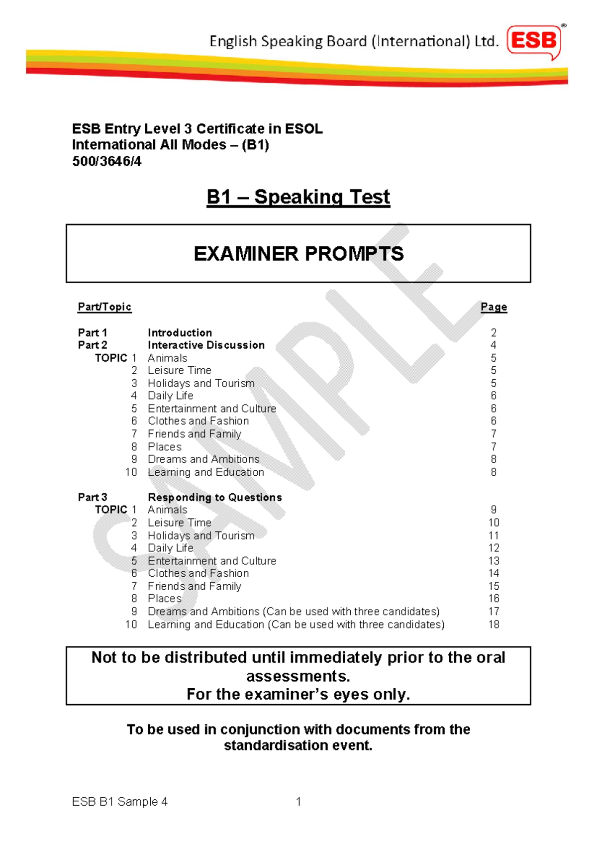 ESB B1 Sample Examiner Prompts - ESB Entry Level 3 Certificate in ESOL ...