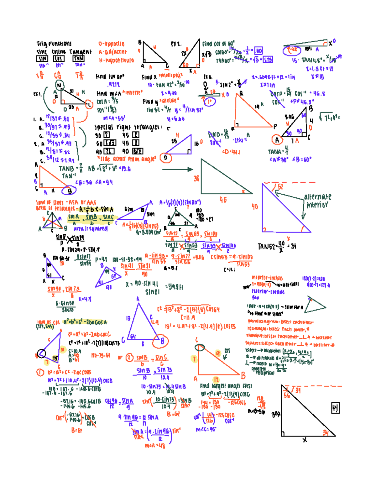 Trig Function - Handwritten Notes - Trigfunctions ooppose ex sine ...