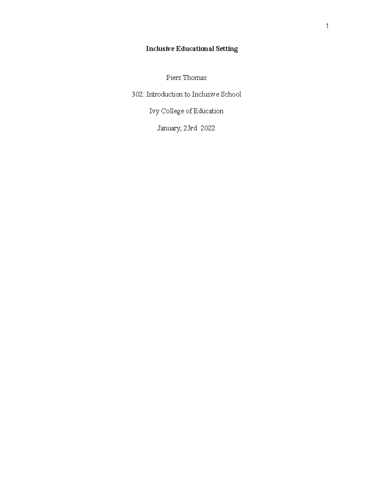 P303 Inclusive Educational Setting - Inclusive Educational Setting ...