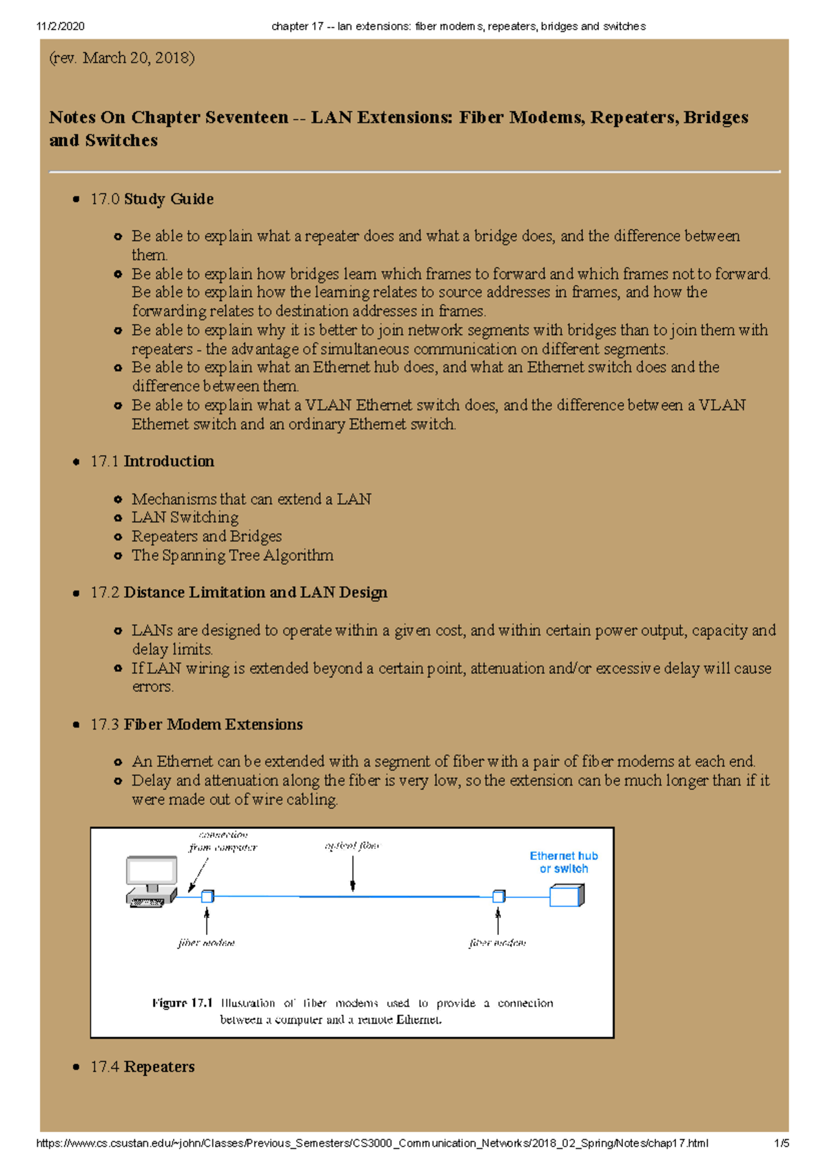 Chapter 17 - lan extensions fiber modems, repeaters, bridges and ...