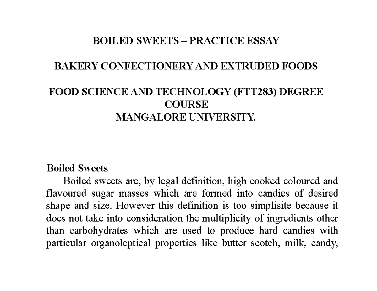 Boiled Sweets - BOILED SWEETS – PRACTICE ESSAY BAKERY CONFECTIONERY AND ...