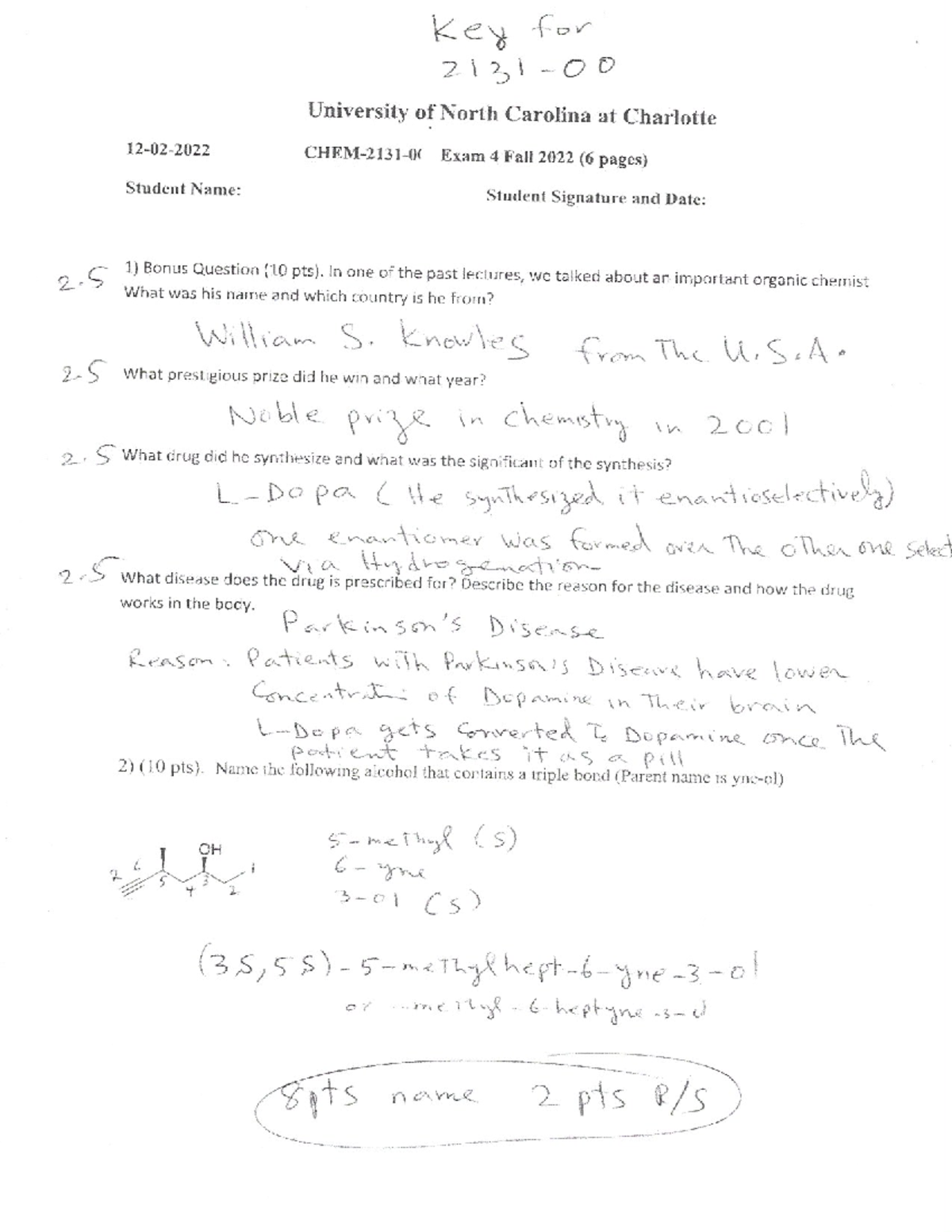 Key for sample exam 4 (FA22) - CHEM 2131 - Studocu