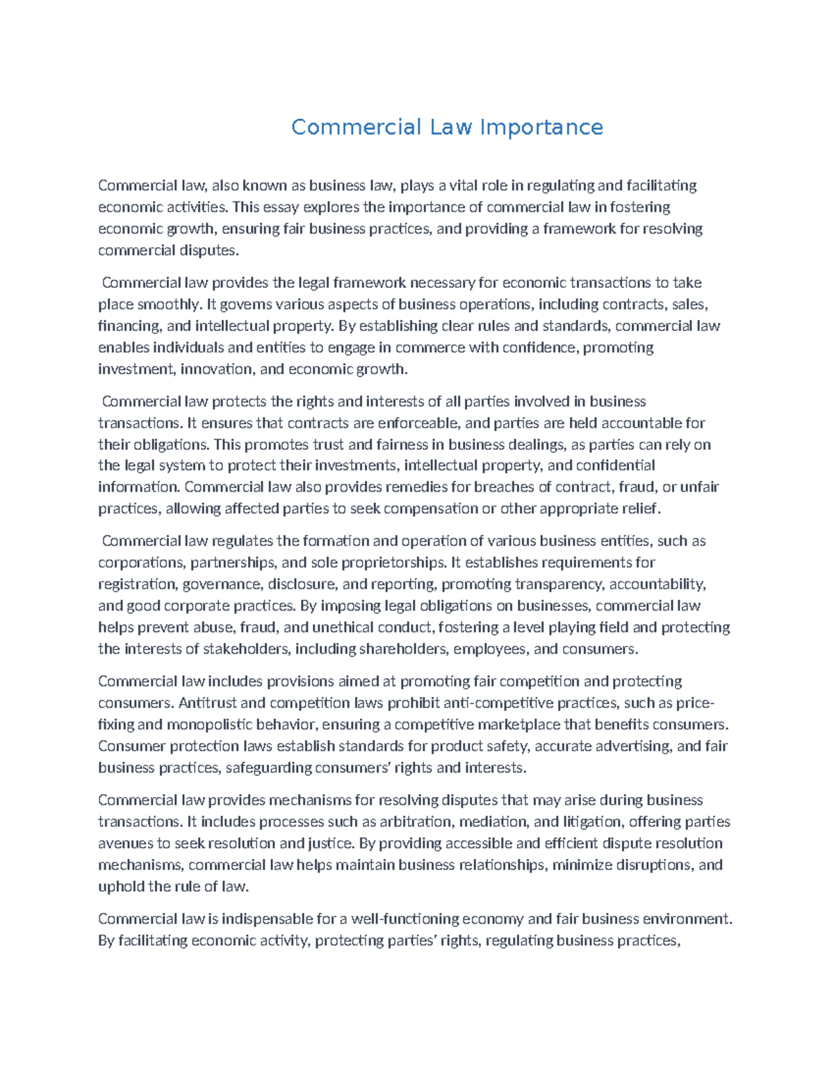 Commercial law importance - Commercial Law Importance Commercial law ...