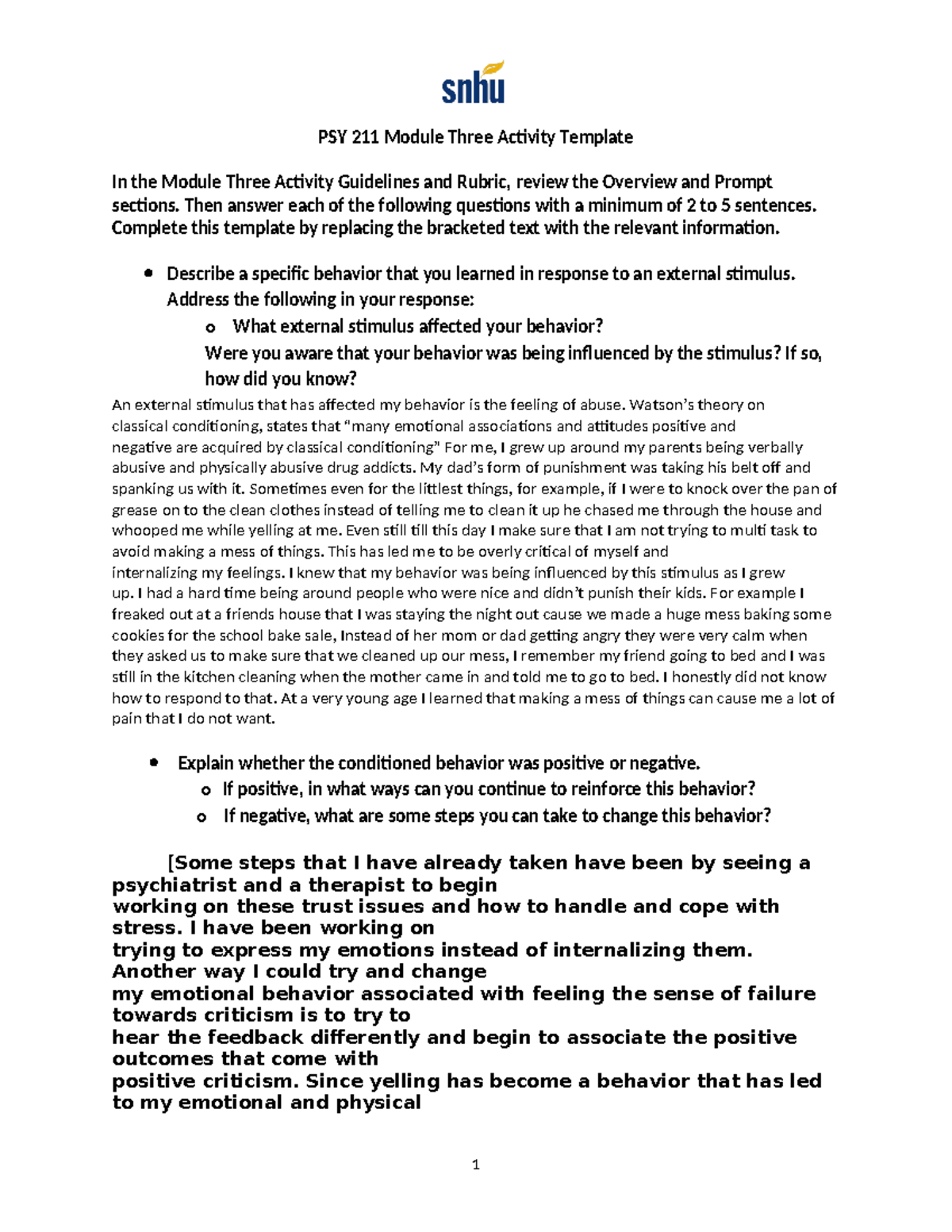Week 3 life - PSY 211 Module Three Activity Template In the Module ...