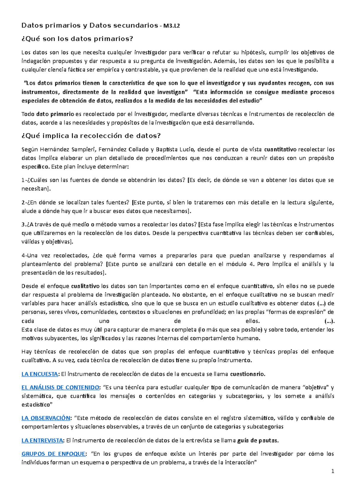 M3 - lectura m3 - Datos primarios y Datos secundarios - M3 ¿Qué son los ...