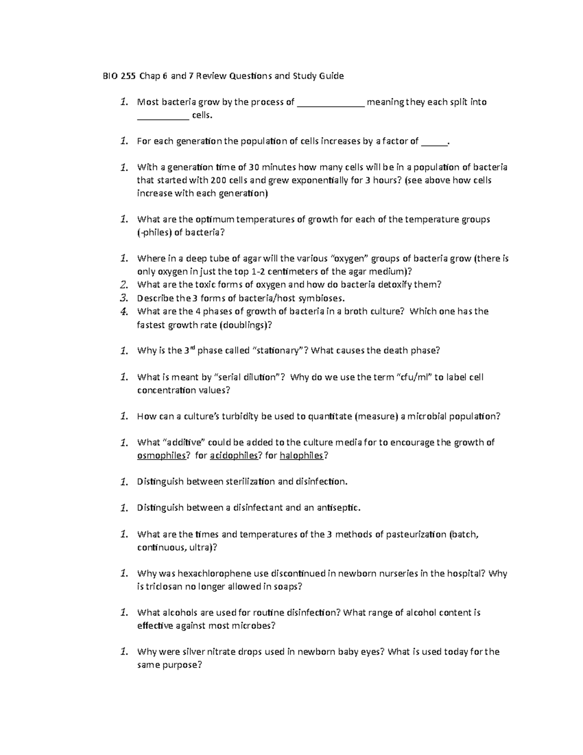 Microbiology Module 5 review - BIO 255 Chap 6 and 7 Review Questions ...