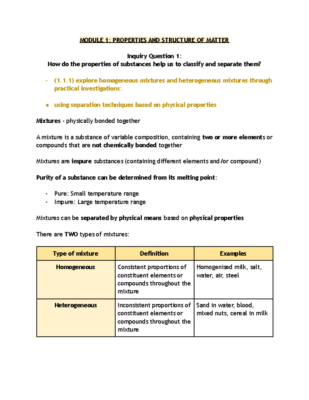 CHEM - MOD 1 - chemistry module 1 notes - MODULE 1: PROPERTIES AND ...