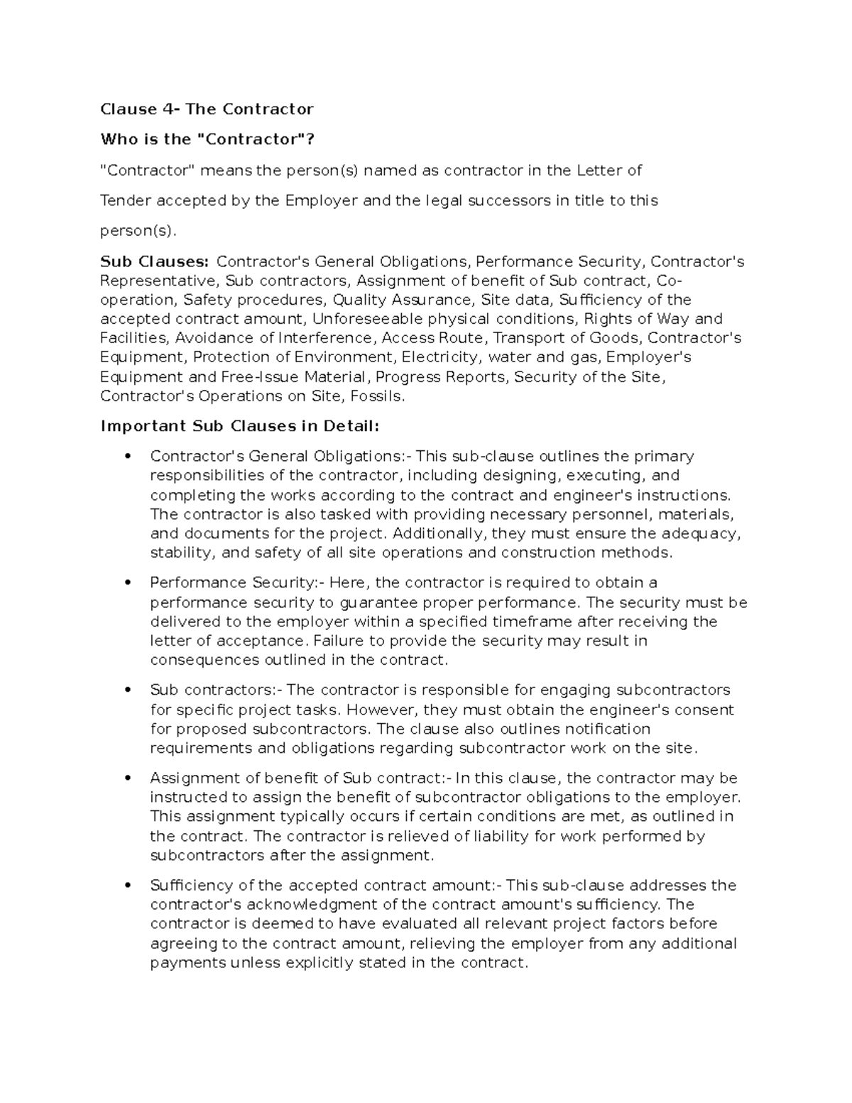 Clause 4 - Clause 4- The Contractor Who is the "Contractor ...
