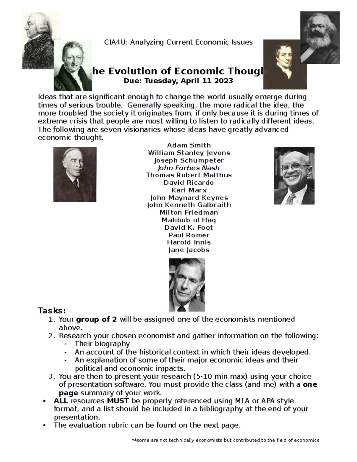 Eco Thinkers Assignment 2 - CIA4U: Analyzing Current Economic Issues The Evolution of Economic ...