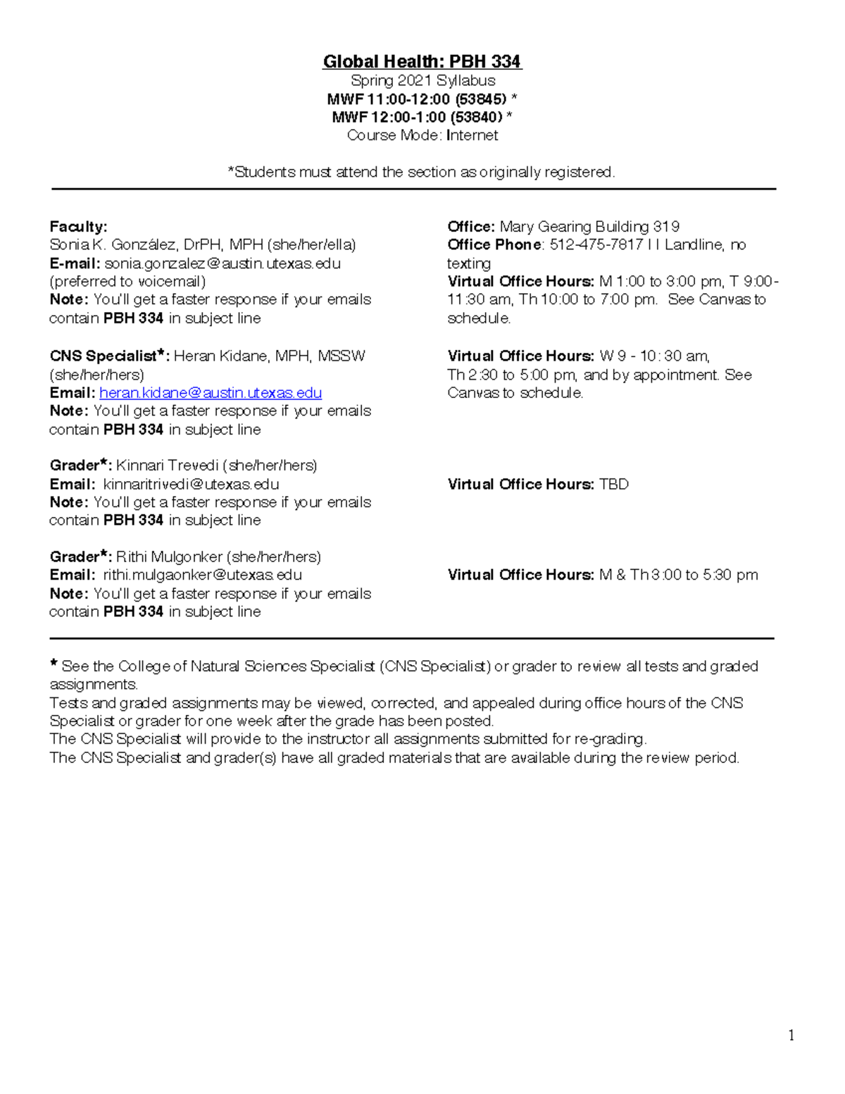 Syllabus Global Health Spring 2021 - Global Health: PBH 334 Spring 2021 ...