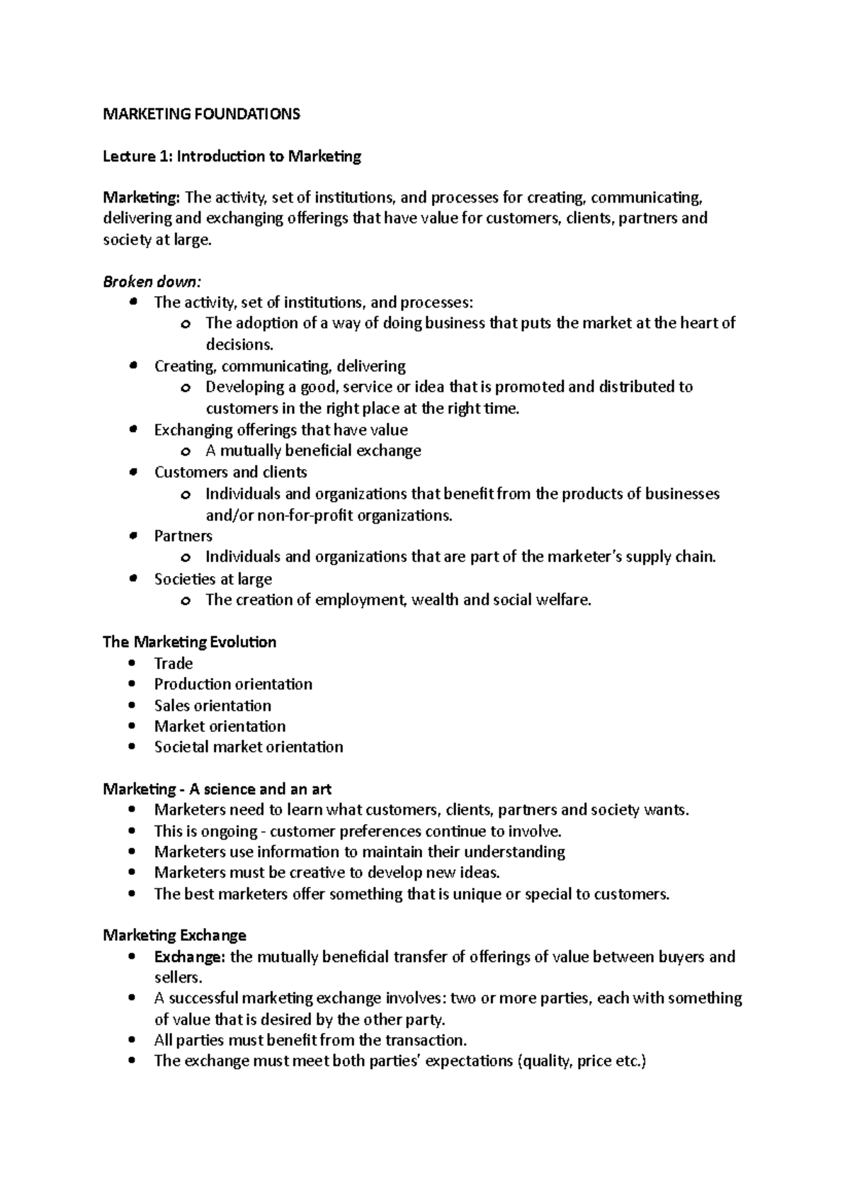 Marketing Foundations - MARKETING FOUNDATIONS Lecture 1: Introduction ...