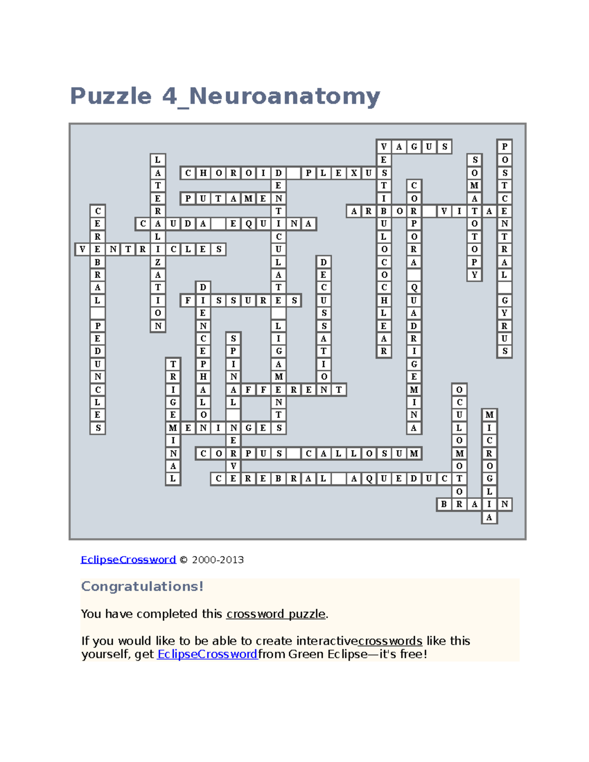 Puzzle 4 - Puzzle 4_Neuroanatomy V A G U S P L E S O A C H O R O I D P ...
