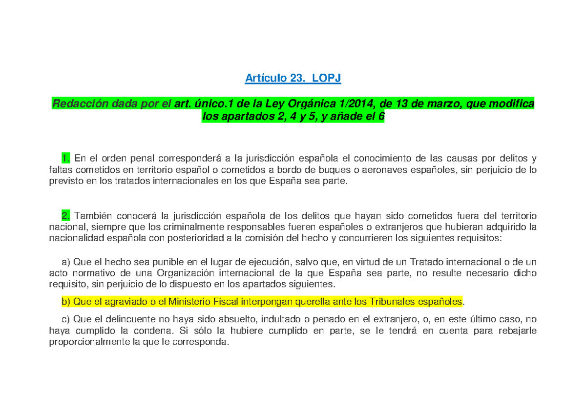 TEMA 2 Anexo - Artículo 23 LOPJ tras LO 1-2014 - Artículo 23. LOPJ ...