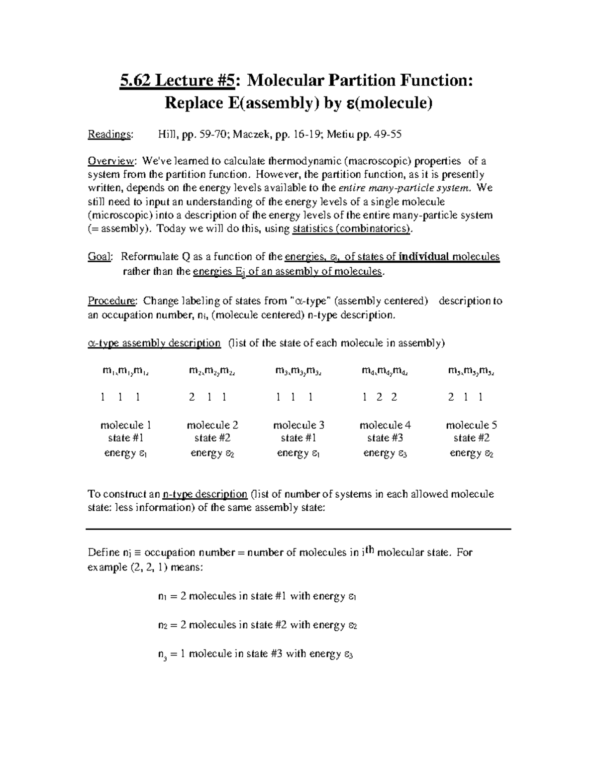 Molecular partition function replace E (assembly) by ε (molecule) - 5 ...