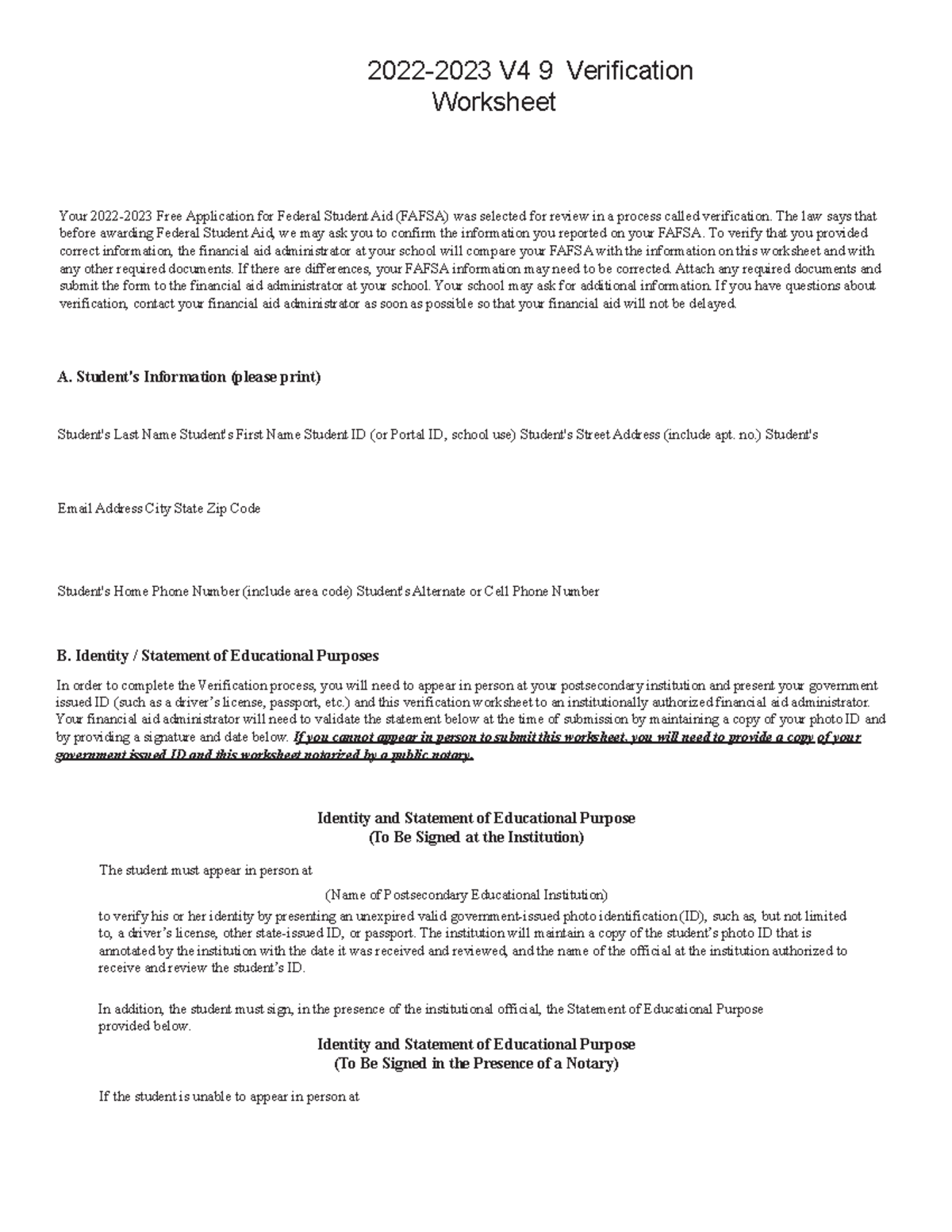 2022-2023 V4 V5 Verification Worksheet - 2022-2023 V4 9 Verification ...