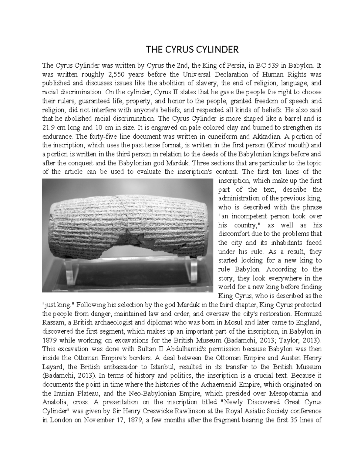 The Cyrus Cylinder - THE CYRUS CYLINDER The Cyrus Cylinder was written ...