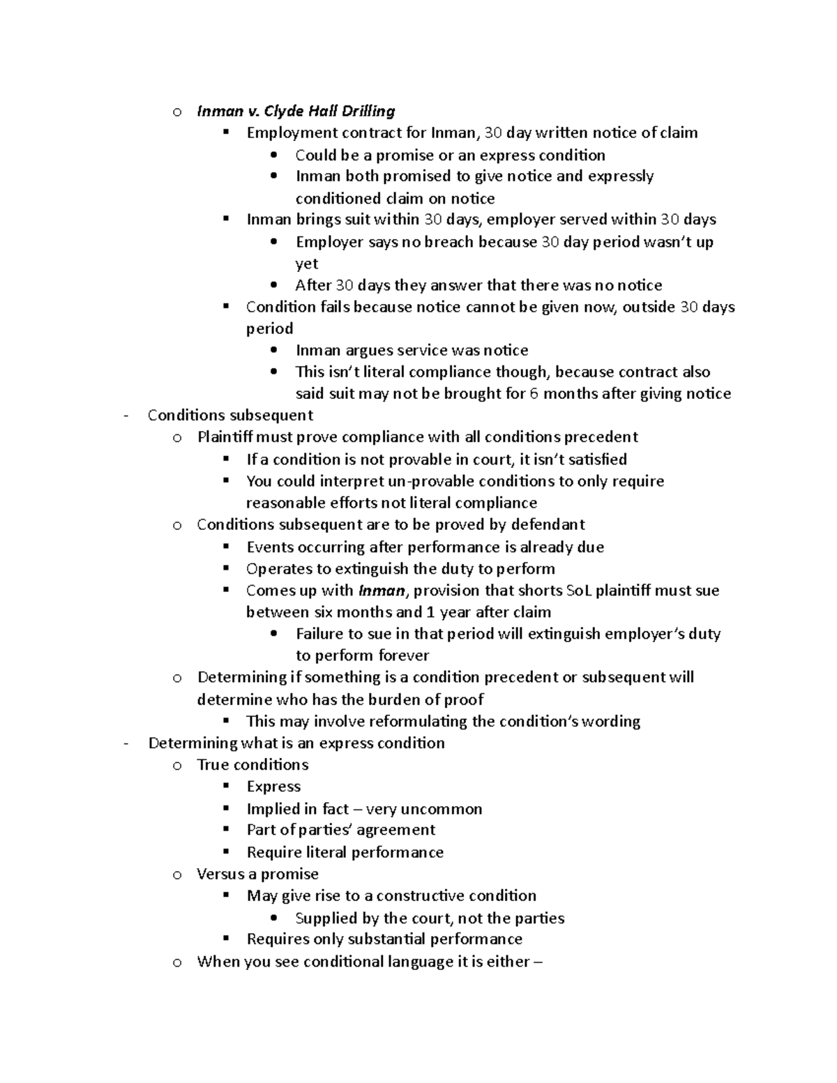 Contracts Law Outline - 3 - o Inman v. Clyde Hall Drilling Employment ...