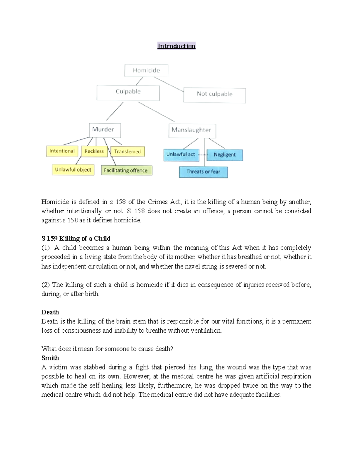 Criminal Law - Homicide - Introduction Homicide is defined in s 158 of ...