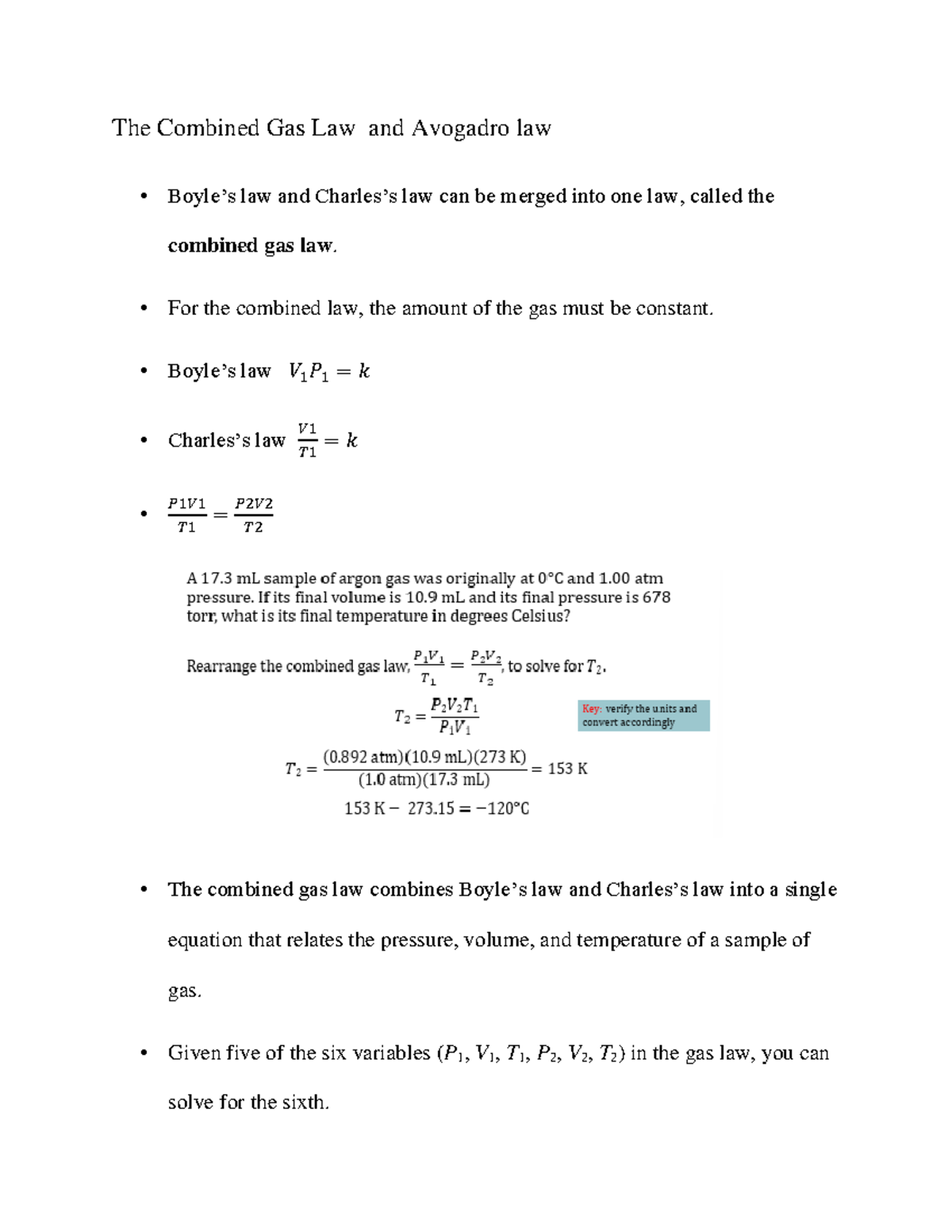 The Combined Gas Law and Avogadro law - The Combined Gas Law and ...