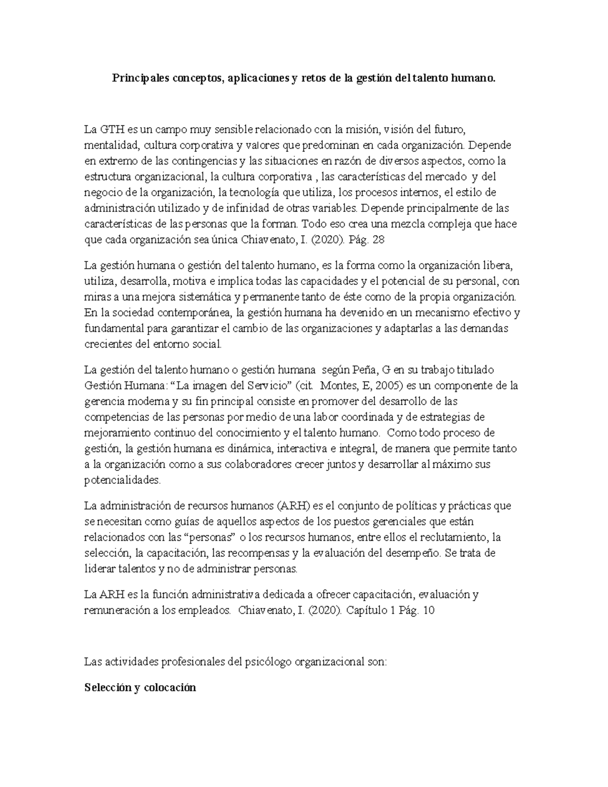 Principales conceptos - La GTH es un campo muy sensible relacionado con la misión, visión del ...