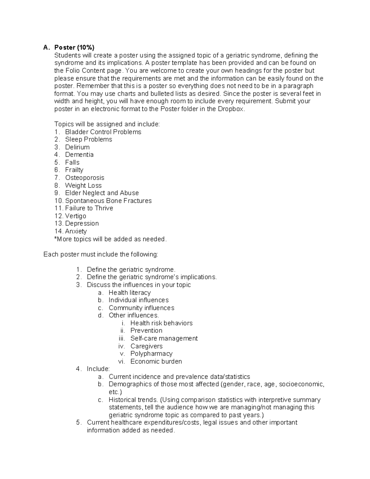 FNP poster project - A. Poster (10%) Students will create a poster ...