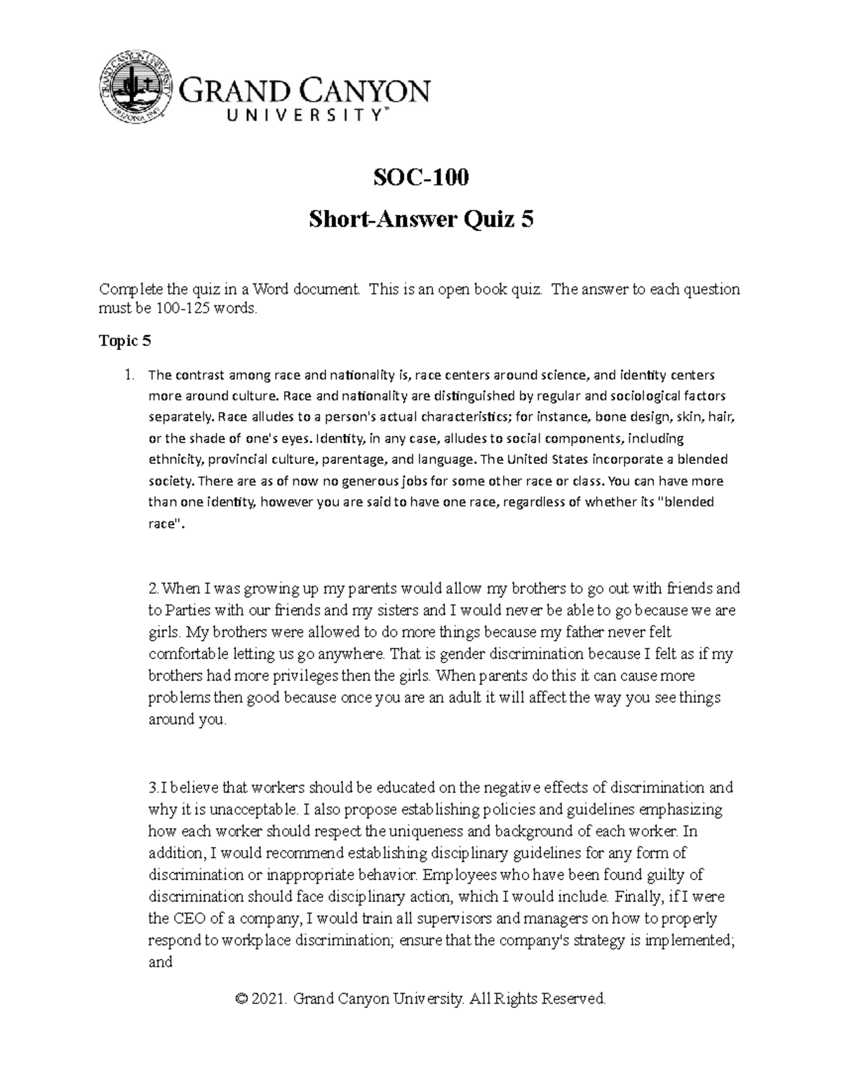 Quiz 5 1 sociology 100 week 5 quiz simple - Quiz 5 Complete the quiz in ...