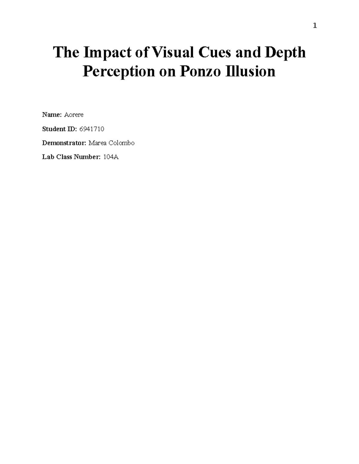 Full Lab Report - Depth Perception - The Impact of Visual Cues and ...
