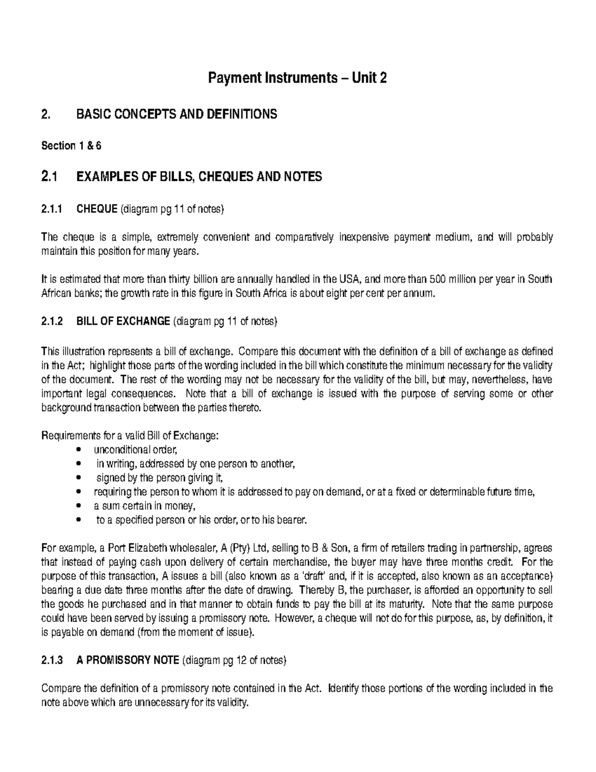 Unit 2 Revision notes - Payment Instruments – Unit 2 2. BASIC CONCEPTS ...