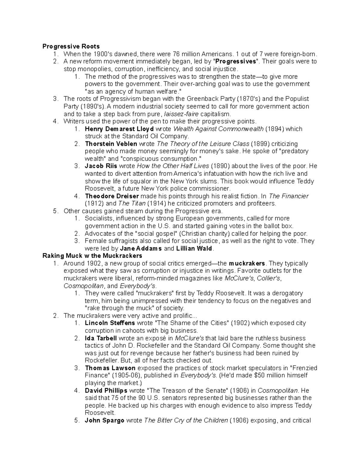 History Ch 29 Notes - Progressive Roots 1. When the 1900's dawned ...
