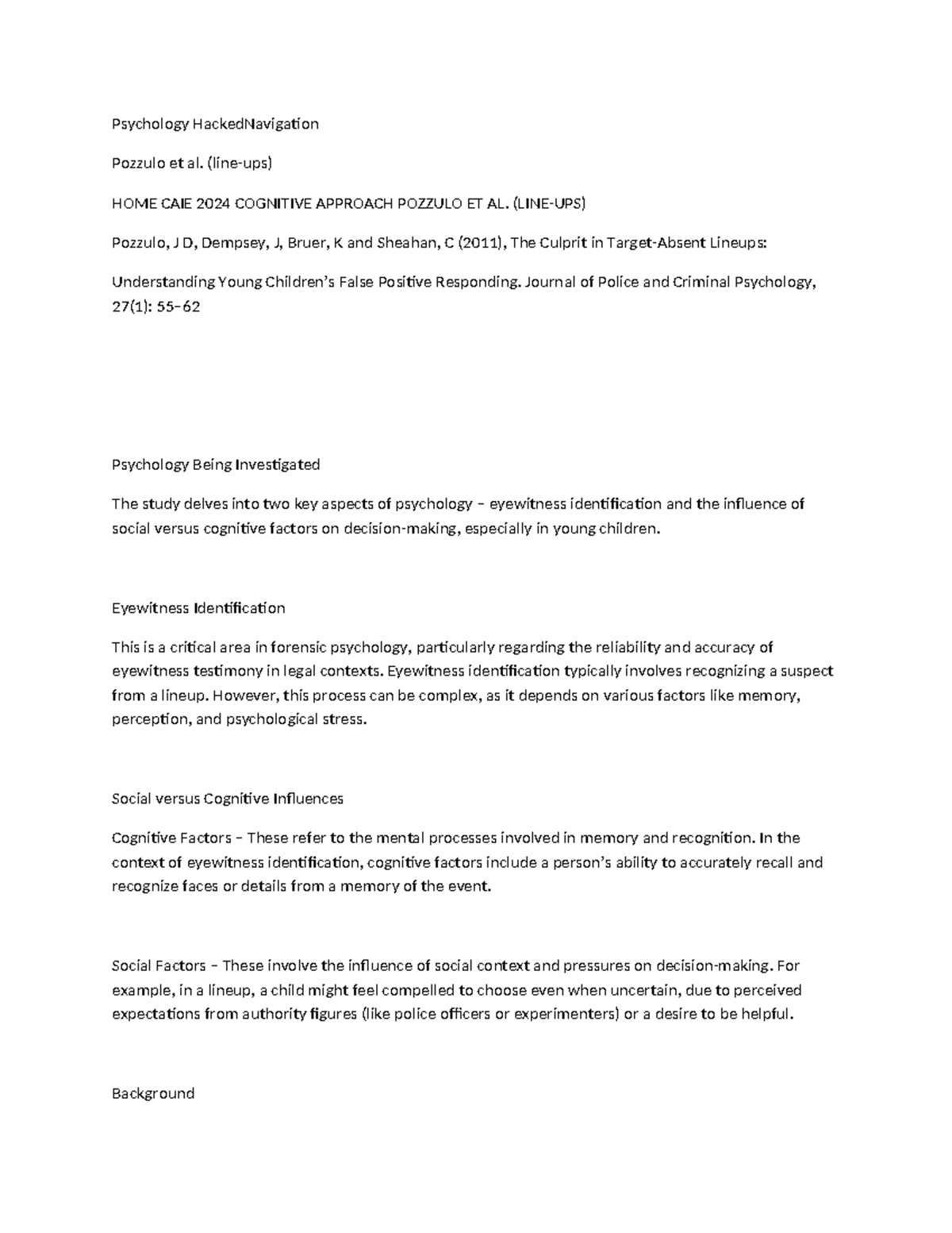 Psychology line ups-WPS Office - Psychology HackedNavigation Pozzulo et ...