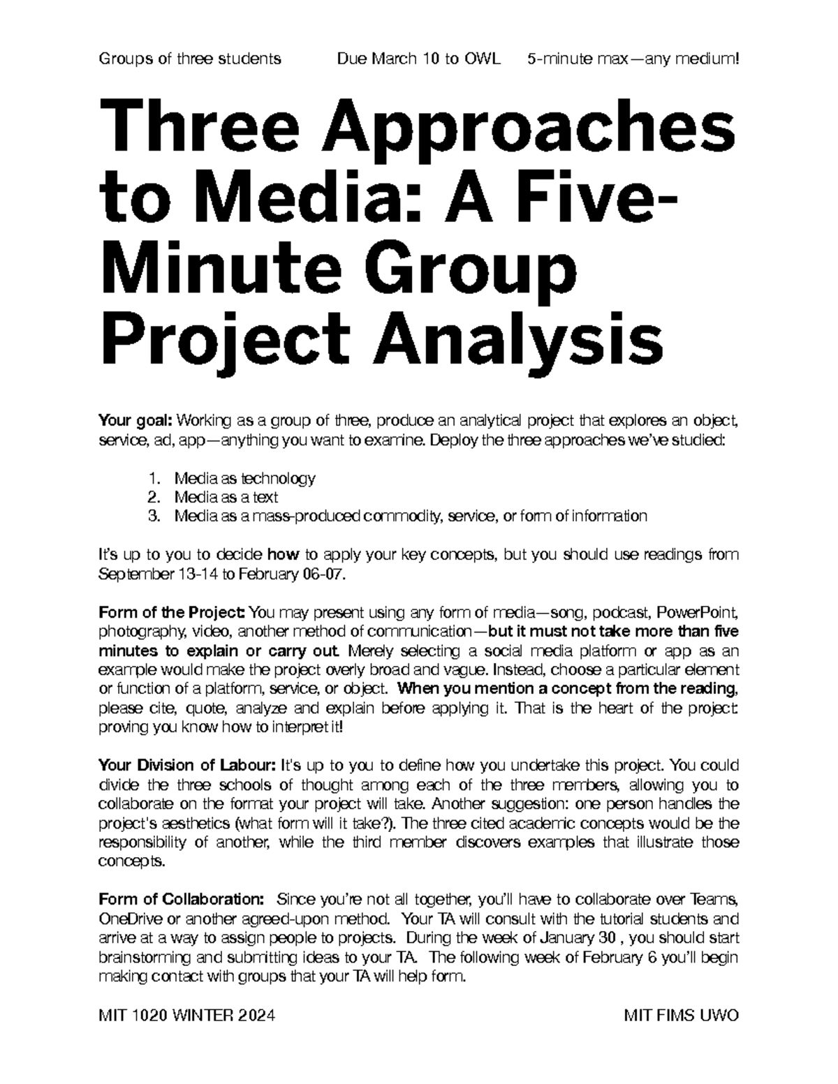 Group project guidelines-2 - Groups of three students Due March 10 to ...