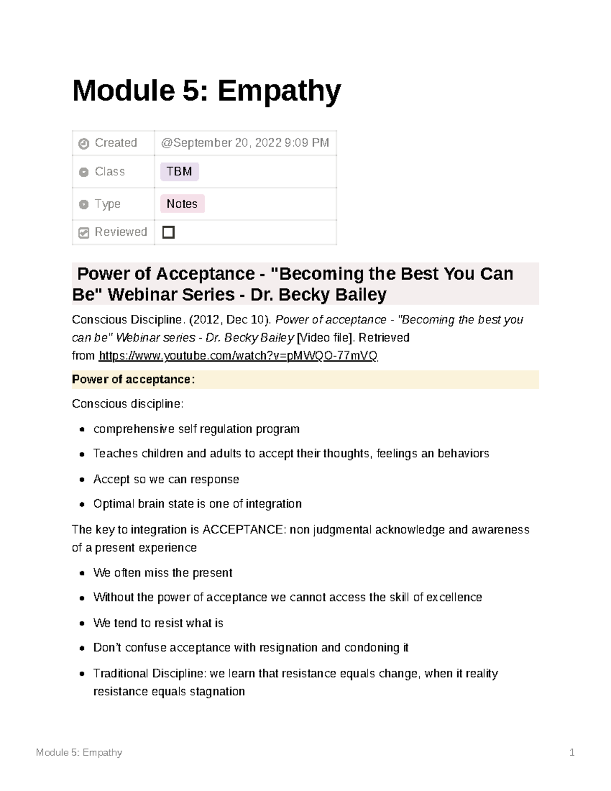 Module 5 Empathy - Module 5: Empathy Created Class TBM Type Notes ...