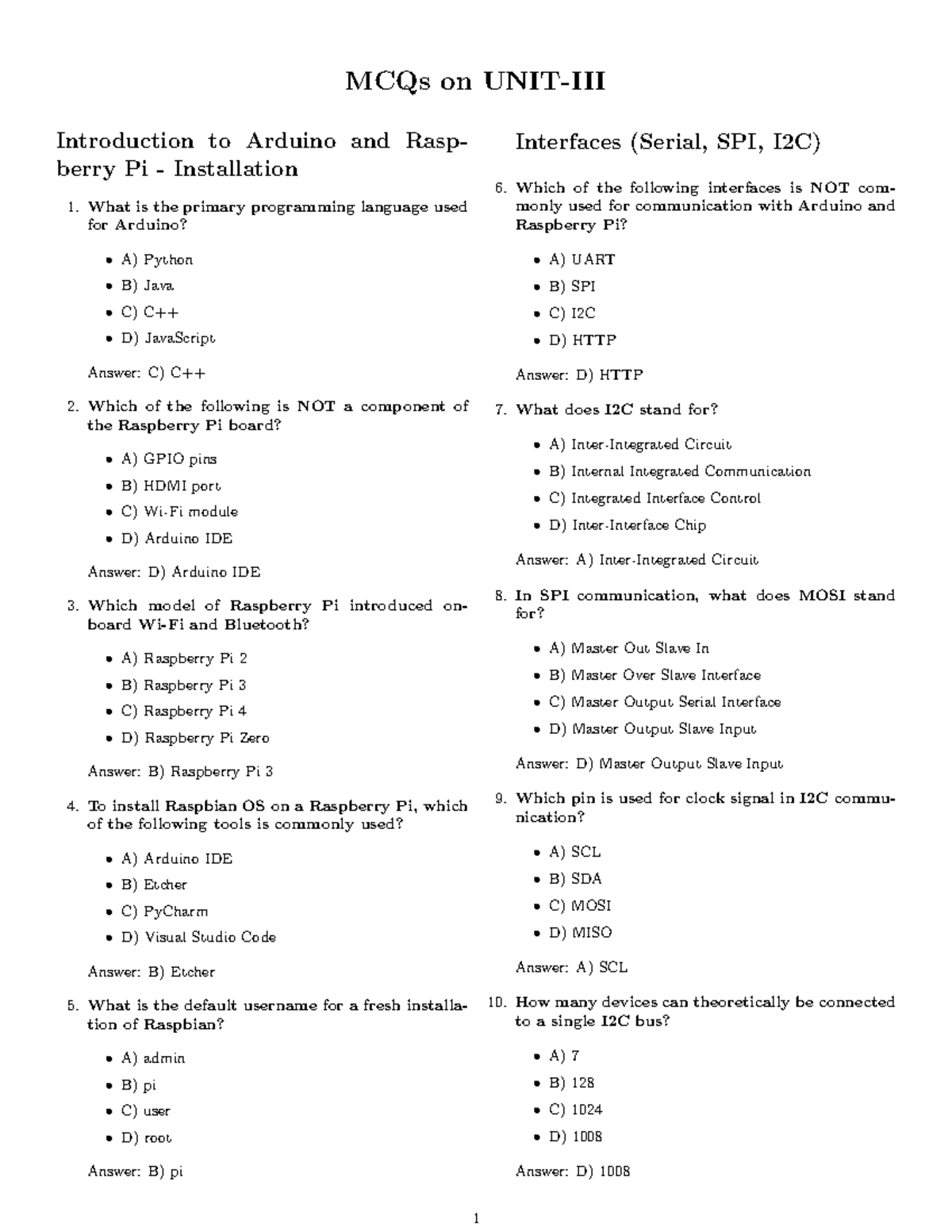 MCQs IIo T UNIT-3 - MCQs on UNIT-III Introduction to Arduino and Rasp- berry Pi - Installation ...