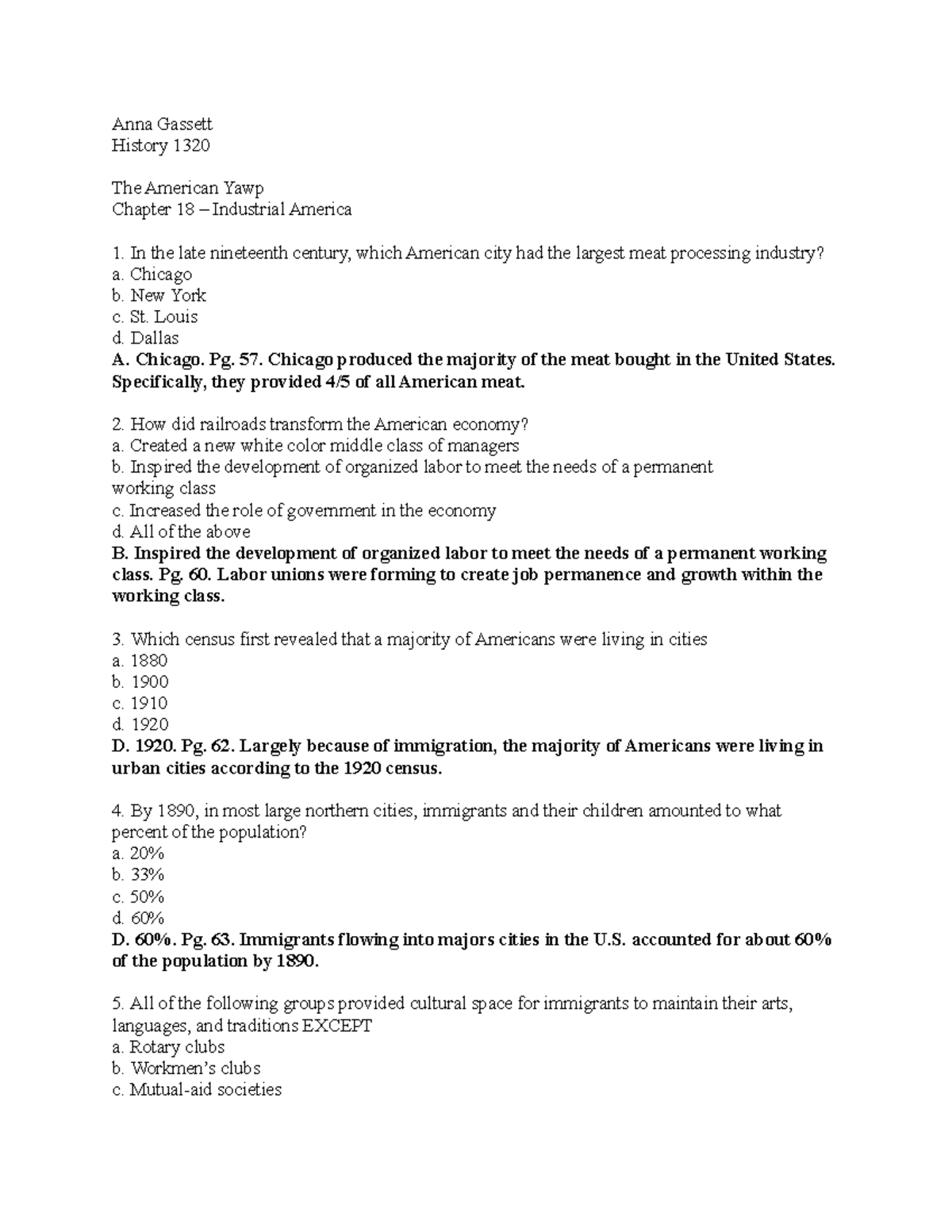 Chapter 18 Review Questions - Anna Gassett History 1320 The American ...