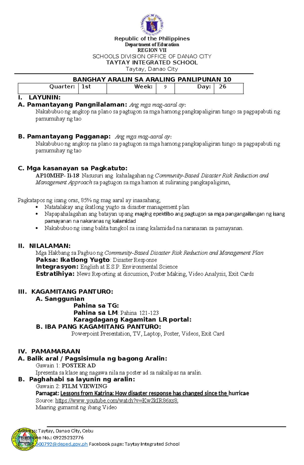 AP 10 DLP W9 D26 - DESIGN - Department of Education REGION VII SCHOOLS ...