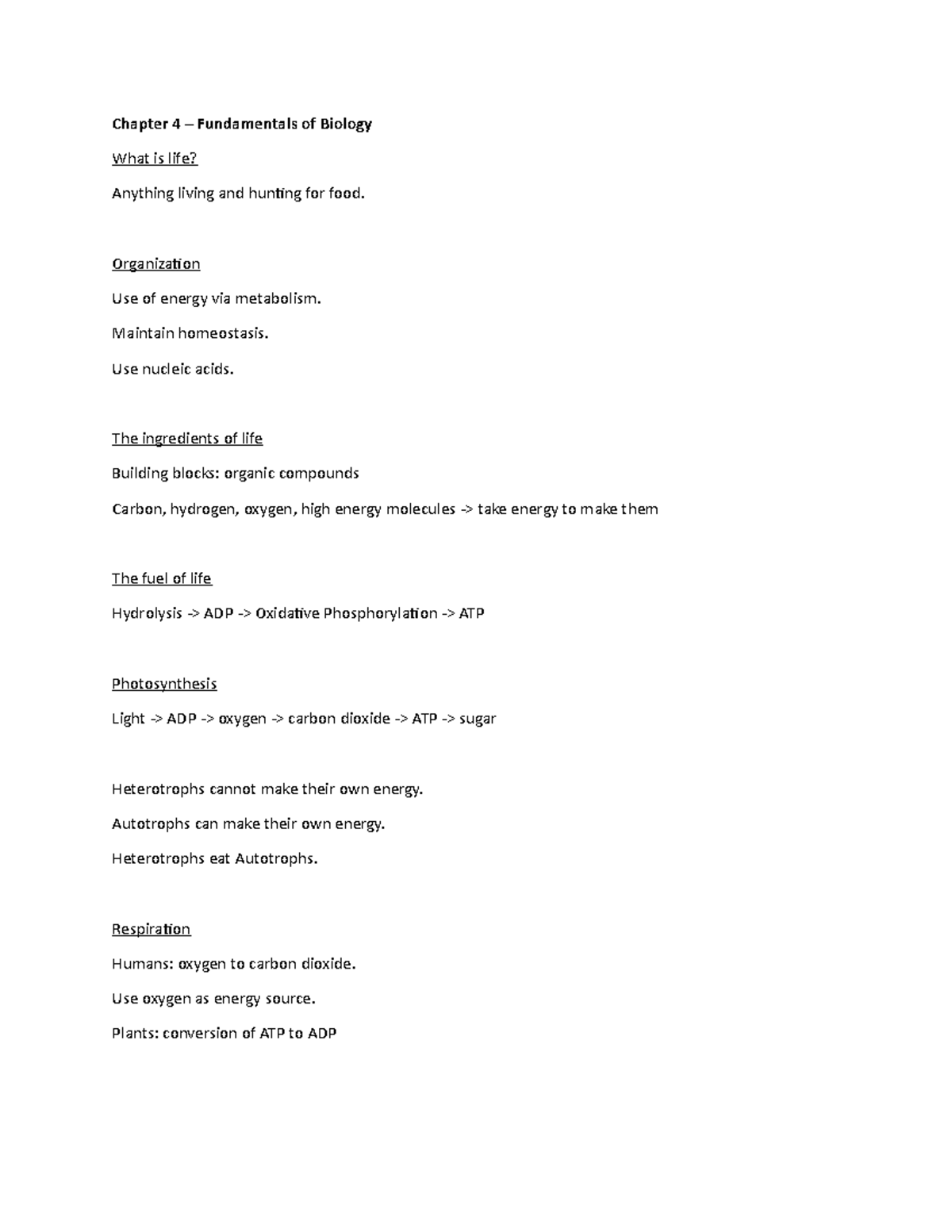 Chapter 4 Fundamentals of Biology - Chapter 4 – Fundamentals of Biology ...