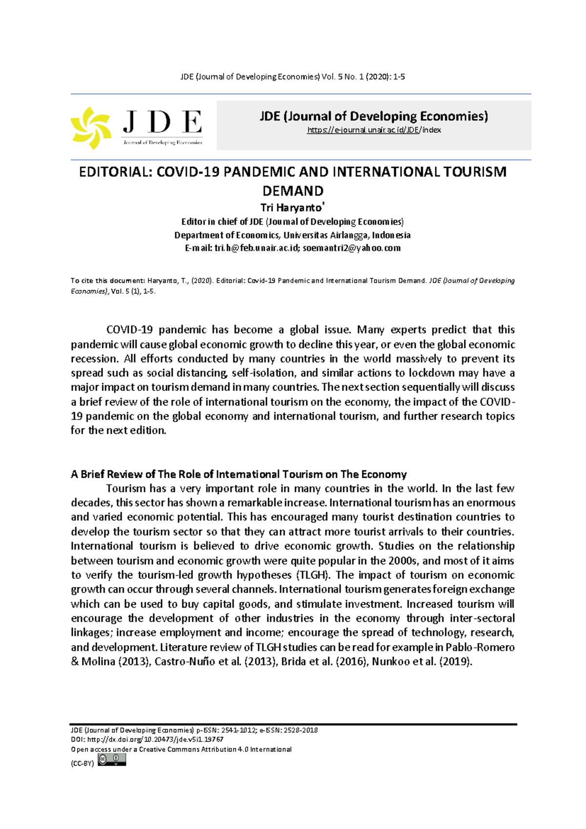 Global inpact on tourism during covid 19 - JDE (Journal of Developing ...